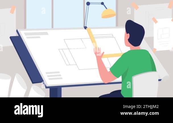 Animated architect illustration. Schematic design development. House ...