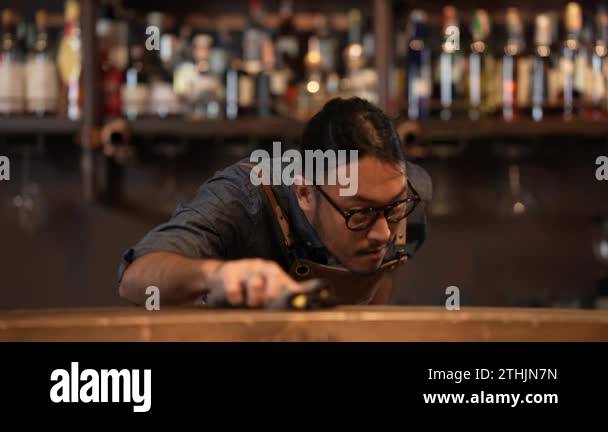 Night club concept of 4k Resolution. Asian staff cleaning the ...