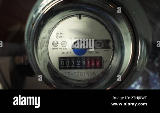 Water meter showing consumption of water. Water meter display showing ...