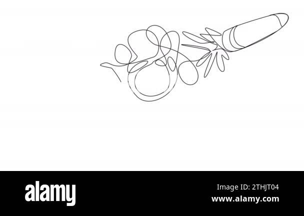 Self-drawing of green MLRS in single line on a white screen. The ...