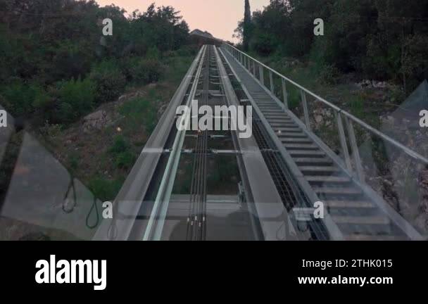 Stainless Steel Wire Ropes slide on iron wheels. Mechanism of Funicular ...