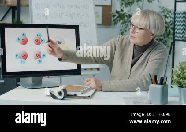 Chemistry expert discussing ideas with student during distant class ...