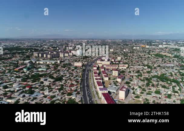 A panorama of a residential area of Tashkent shoot from a drone on the ...