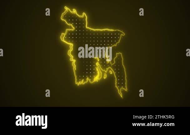 Neon Yellow Bangladesh Map Borders Outline Loop Background. Neon Yellow ...