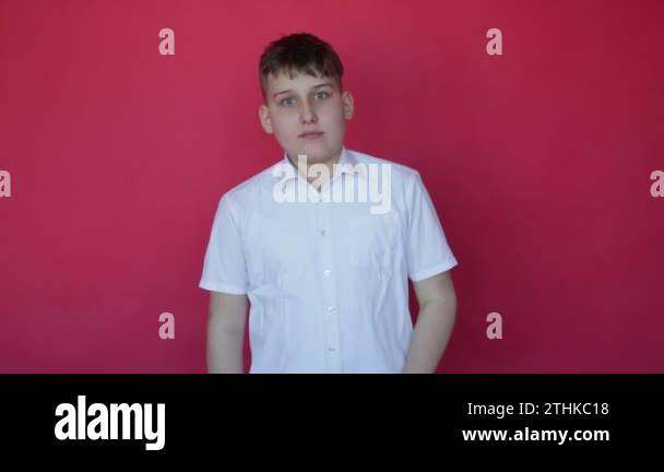 First signs of viral disease. Cute teenage boy in white shirt with ...