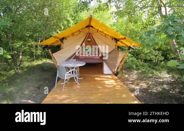 Budget glamping for family outdoor recreation. Glamping terrace in the ...