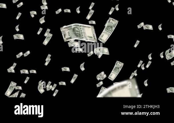 Indian Rupee currency note flying in black background. 500 Rupee Green ...