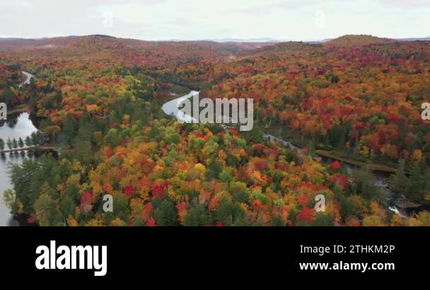 Aerial view of Bog River Falls near Tupper Lake in Adirondack Park in ...