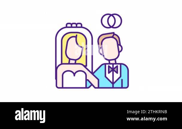 Wedding color icon animation. Groom and bride embracing. Matrimonial ...