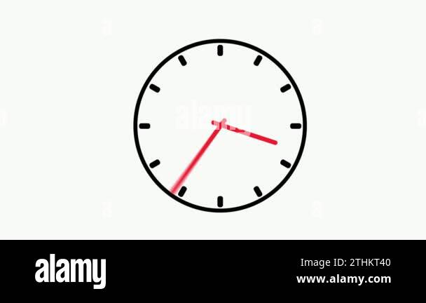 White clock with red hands on white background. Hands move quickly and ...