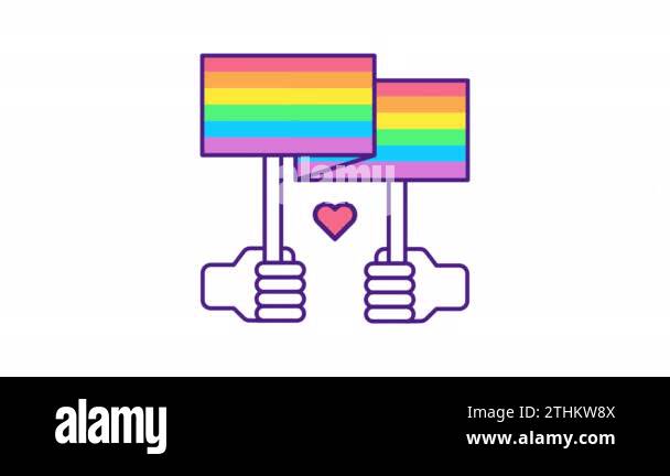 LGBT pride color icon animation. People carrying rainbow banner. LGBTQ ...