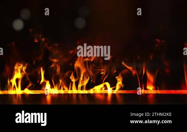 Fire line and fireplace in super slow motion on black, shooting with ...