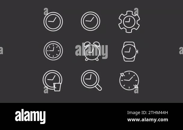 Animated clock face white line icons. Tool for time measurement. Loop ...