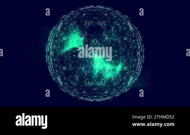 Animation of connecting dots forming sphere with green light on digital ...