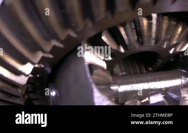 A mechanism with rotating gears. Reducer from the middle. Metal ...