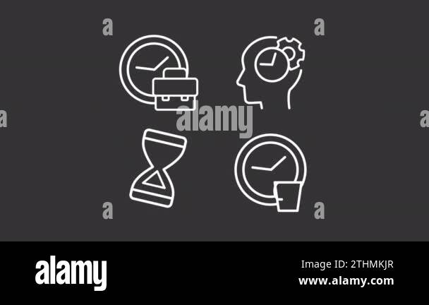 Animated work time white line icons. Working hours. Coffee break. Loop ...