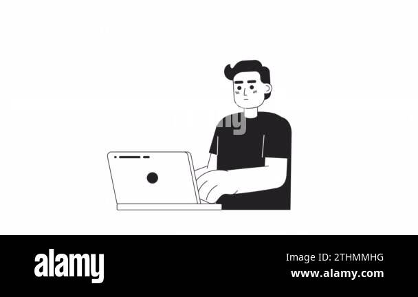 Animated Mono Male Programmer Job Problem Solving Coding Thin Line Flat Character Animation