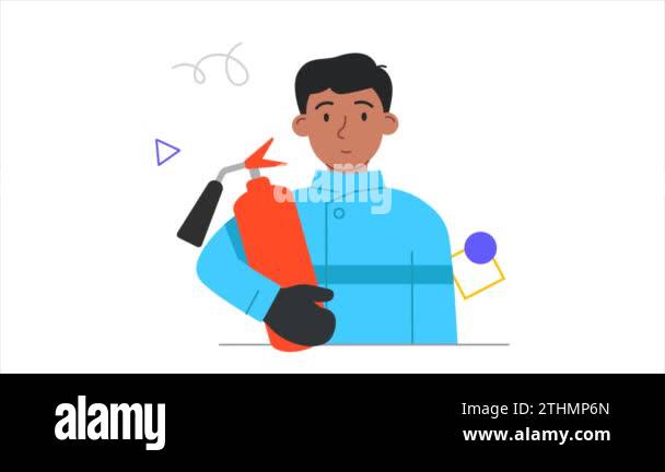 Different professions video concept. Moving brave male firefighter in ...