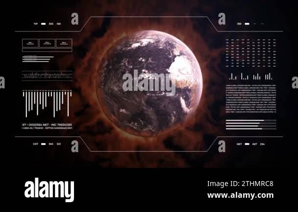 Climate changes analysis. Digital interface with animated infographics ...
