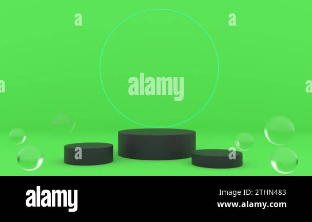 Green black mockup stage glass spheres led neon circle 4k Stock Video ...