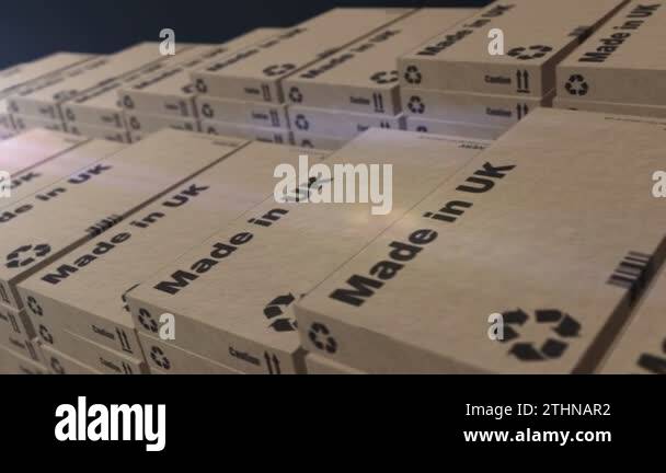 Made in UK box production line. Manufacturing and delivery. Product ...