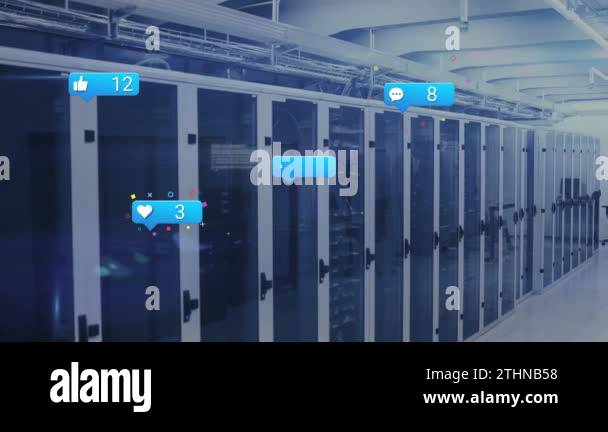 Animation of message icons with numbers over computer language against ...