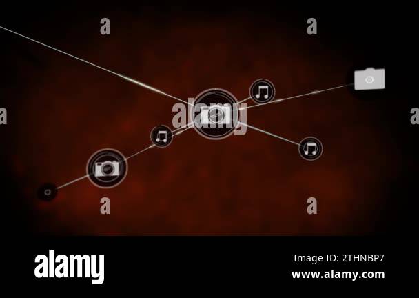 Animated 3d illustration of camera and music note icons connecting ...