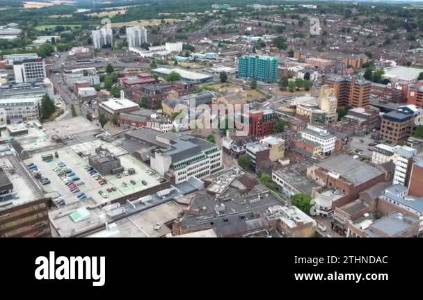 Luton City Centre and Local Buildings, High Angle Drone's View of Luton ...