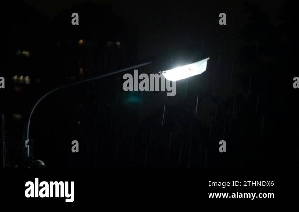 Raining Night and street light. 4k footage Rain Drops Falling in ...