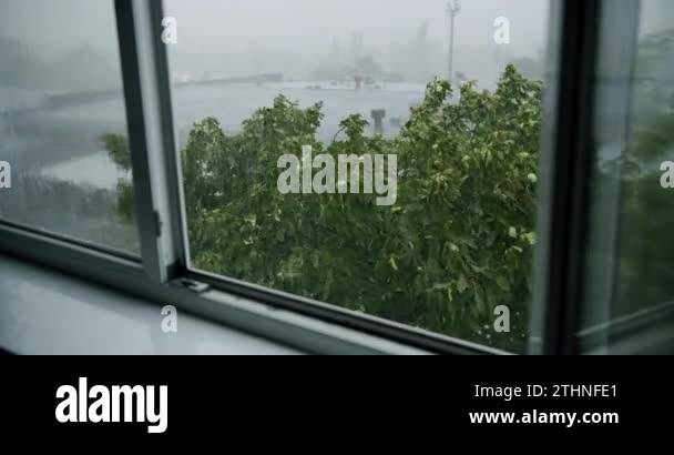 Raining Ice Storm, Torrential Hailstone Rain on Window, Inundation ...