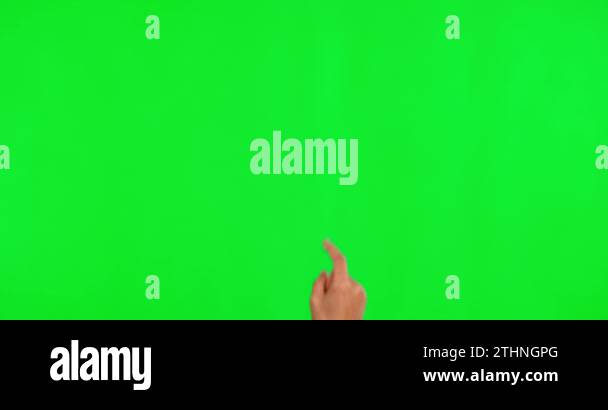 Hand, green screen and touchscreen technology with a woman in studio on ...
