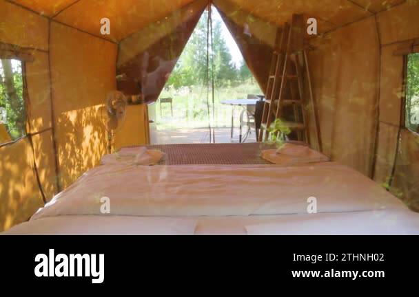 Budget glamping for family outdoor recreation. Glamping terrace in the ...