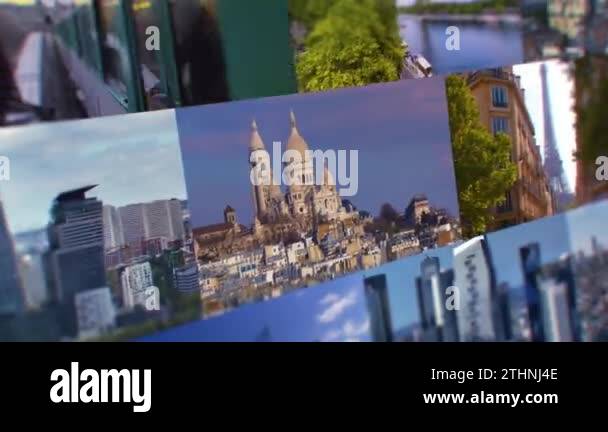 Collage of Paris time lapse, aerial shots France. Collection of footage ...