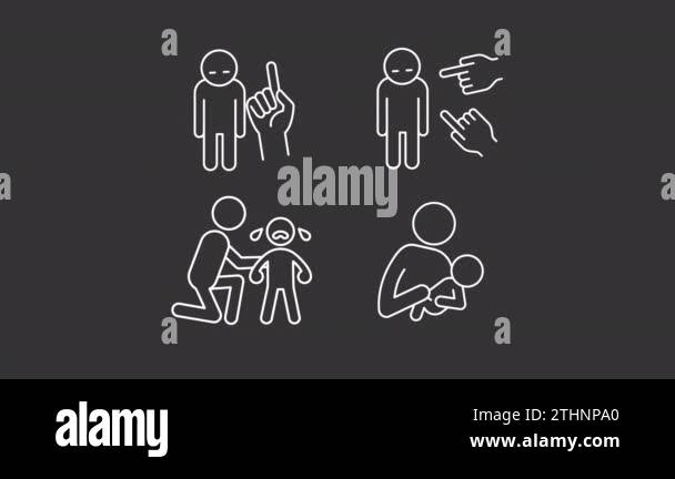 Child behavior white line animations. Parenting difficulties. Family ...