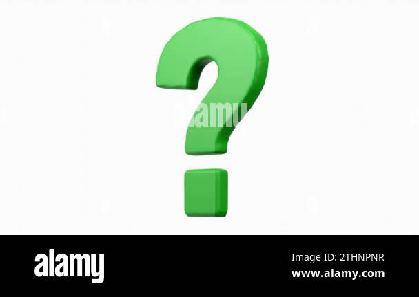 Question mark symbol green rotating spinning slowly, over white, 3d ...