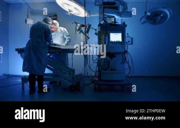 A veterinarian and a nurse performing a surgery on an animal on a ...