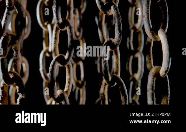 Old metal chain with dark rusted links on black isolated studio ...