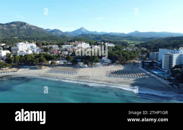 Gran Tora beach in Paguera, Majorca, aerial view. Famous travel ...