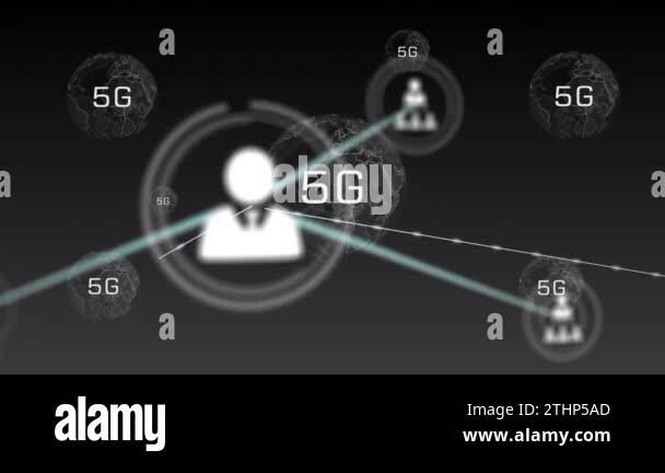 Animation of 5g over globes, connections, data and digital screen ...