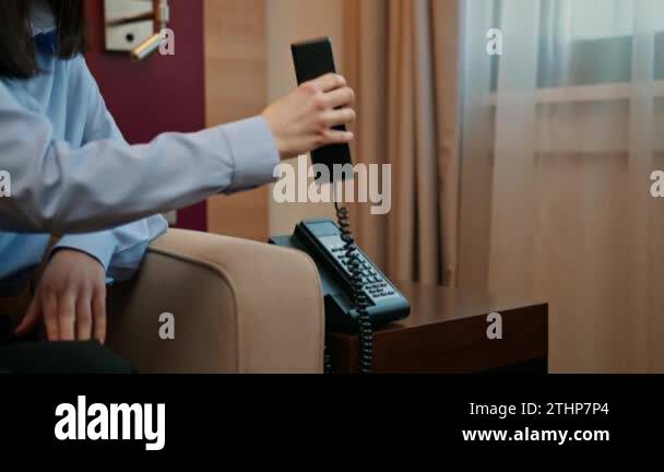 Beautiful woman calling at hotel reception desk Travel Business lady ...