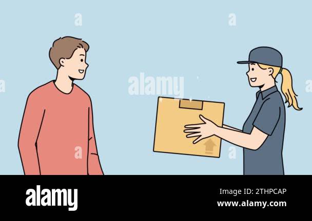 Delivery happy parcel woman man package parcel deliver Stock Videos ...