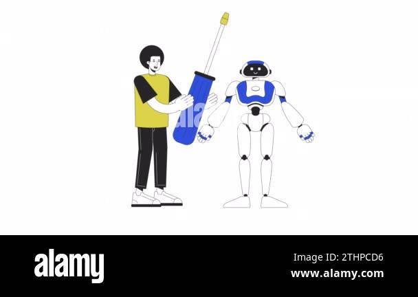 Robotics engineering animation. Animated robot, mechanical engineer ...