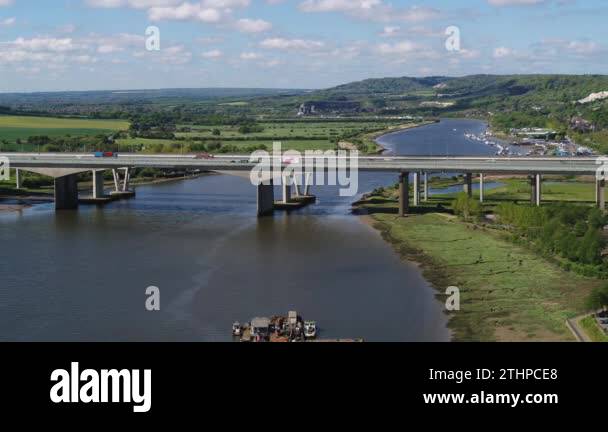 Wide aerial view of Medway Viaducts, carrying the M2 motorway and High ...