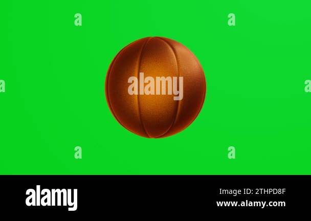 Golden basketball ball rotates on green screen background. Chroma key ...
