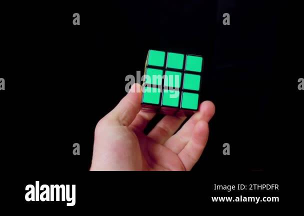 BUDAPEST, HUNGARY - CIRCA 2019: Rubiks cube logic game on dark ...