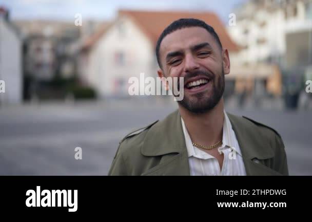 One expressive happy Middle Eastern man laughing and smiling. Authentic ...