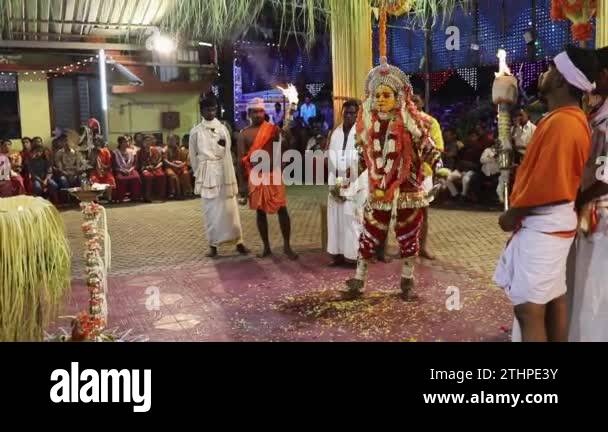 Udupi,India - March 7,2020: An artist performing dance with unique ...
