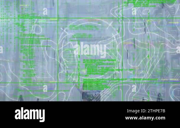 Animation Of Data Processing And Scope Scanning Over Topography Against