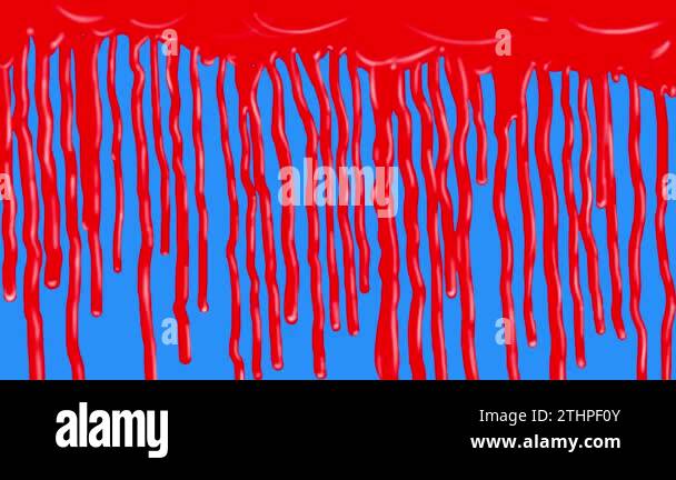 Bloody video transitions on blue screen. Animation of pouring red drops ...