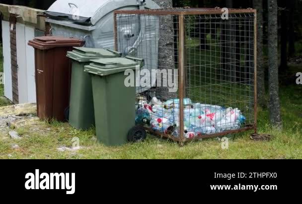 Plastic bins, garbage cans, recycling. Colored boxes, waste sorting ...